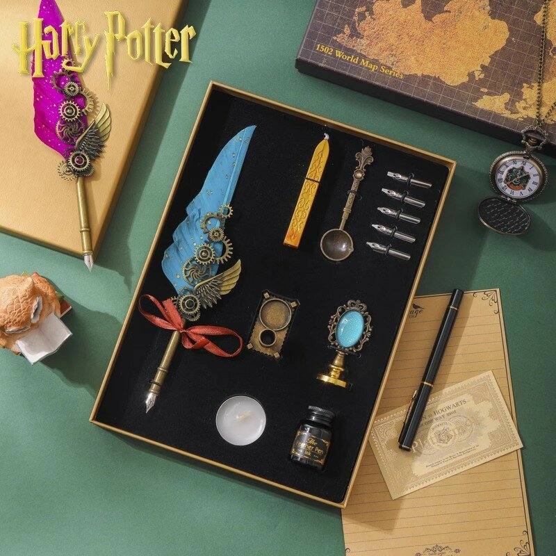 Набор подарочных ручек Magic Academy Retro Mechanical Feather Fountain Pen, набор перьевых ручек в стиле стимпанк с золотыми блестками