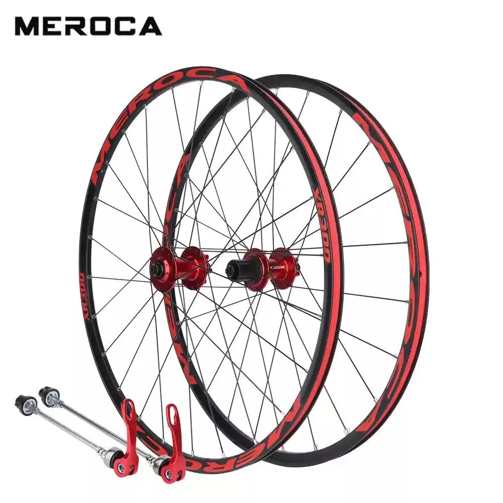 Колесная пара MEROCA XR300 для горного велосипеда, 2 передних и 5 задних подшипников, шесть шпилек, 32 отверстия, база со свободной втулкой HG, сверхлегкий дисковый тормоз (красный цвет, 27,5 дюймов)