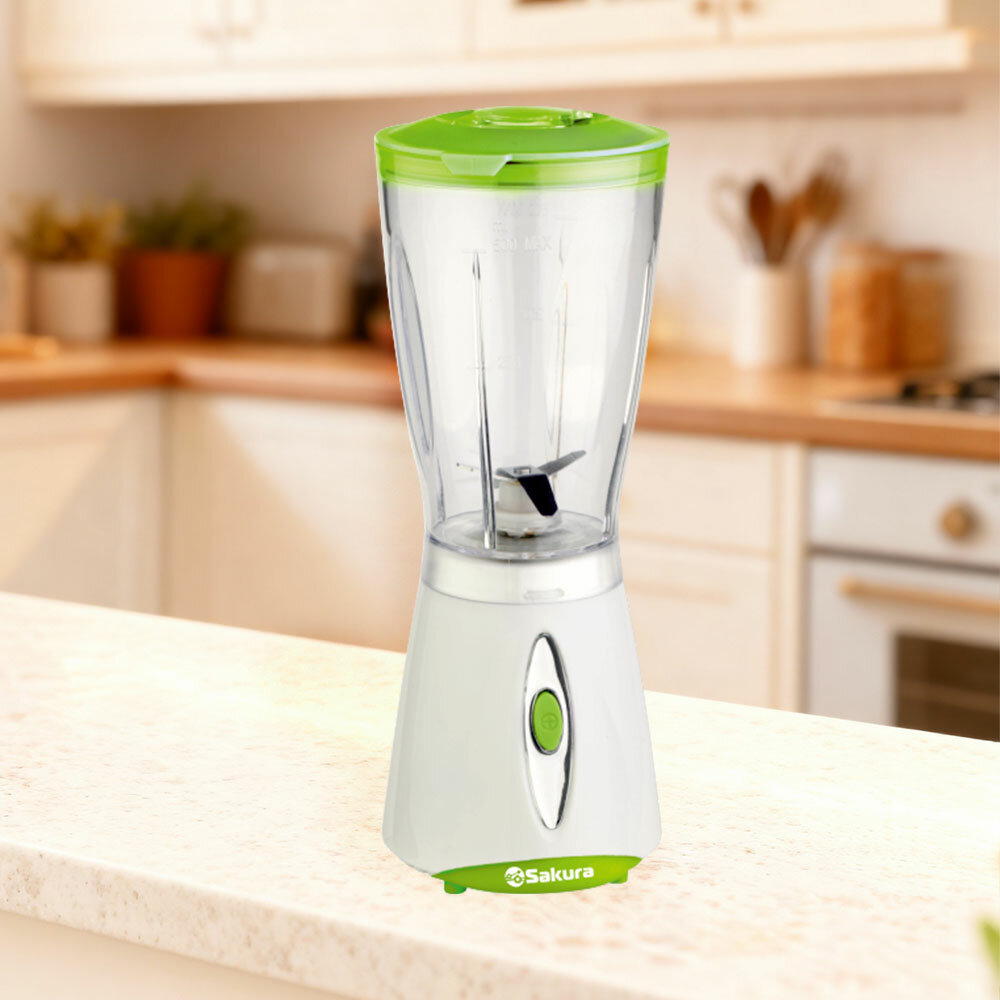 Блендер настольный Sakura 0,5 л, 300 вт, пластиковая чаша, зеленый, компактный для смузи
