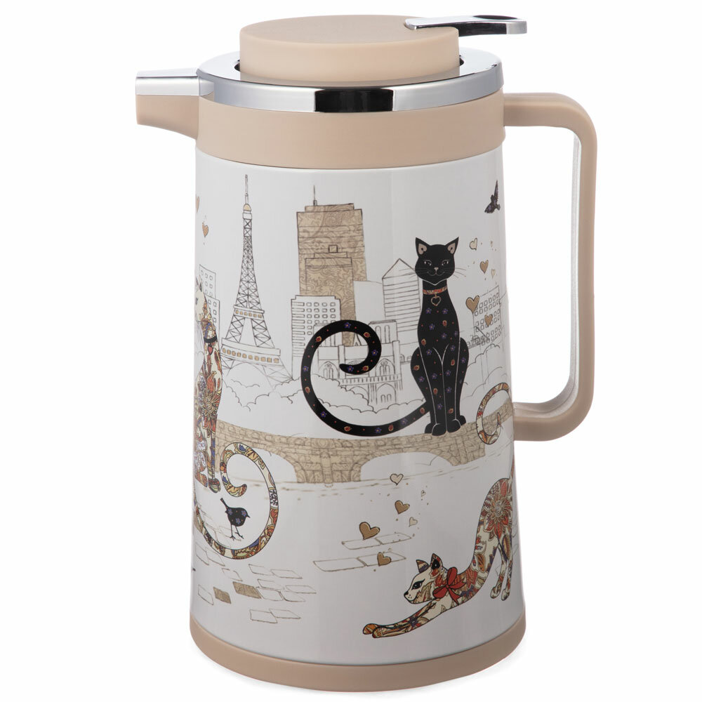 Термос 0.95л со стеклянной колбой, крышка с клапаном, серия "Парижские коты"