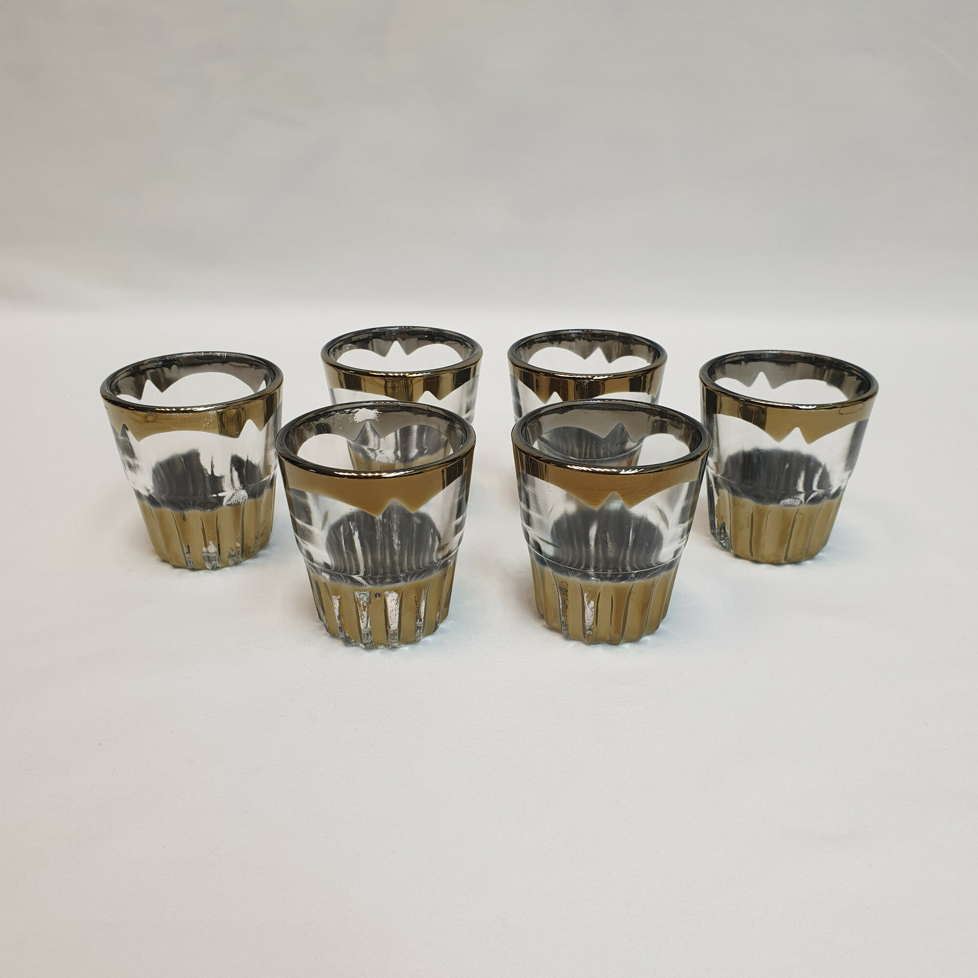 Набор граненых стопок 6 шт, стекло, позолота, 70 мл. Винтаж, СССР.