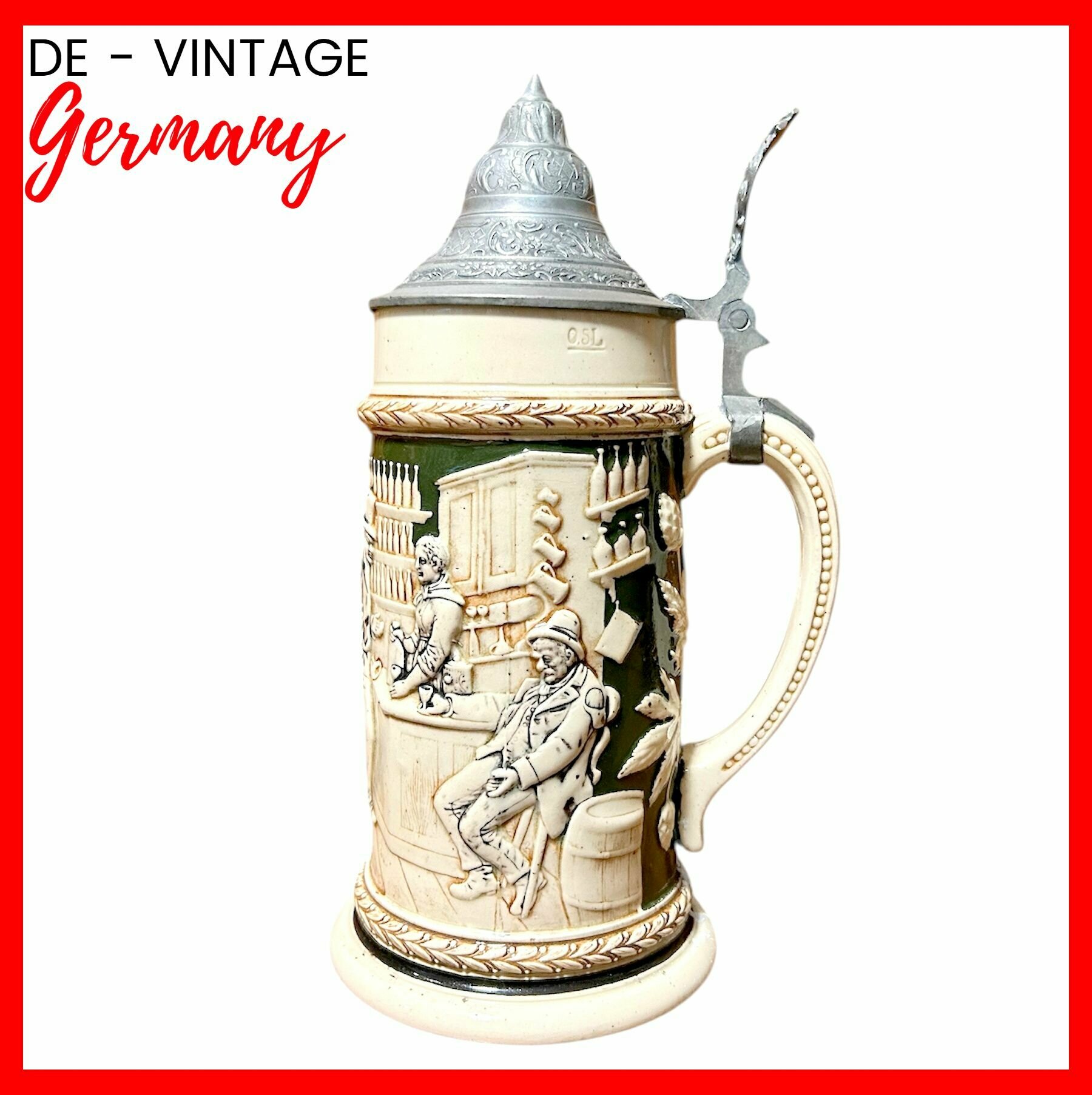 Пивная кружка с крышкой Таверна, винтаж. Германия