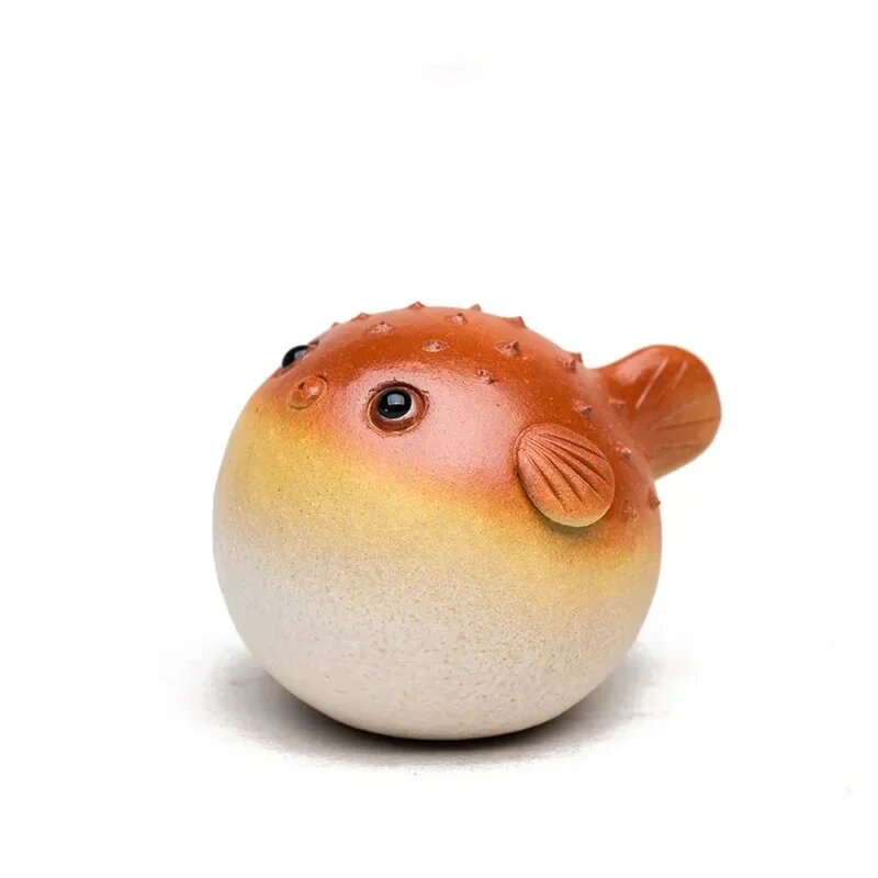 Фигурка рыбки-шарика из глины, 4.7x3.5 см, цвет C