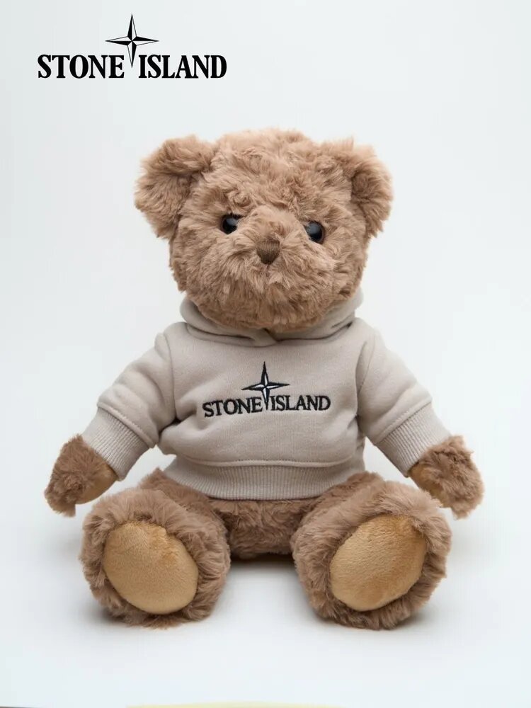 Мишка Tumbly в худи Стон Айленд, бежевый, искусственный мех, 26 см