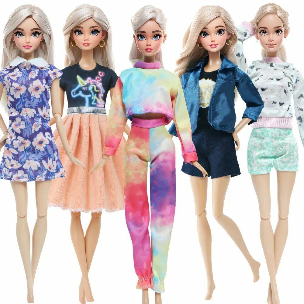 Подарочный набор 5 нарядов одежды для куклы барби, Кэжуал Одежда для кукол 29-30см аксессуары платья