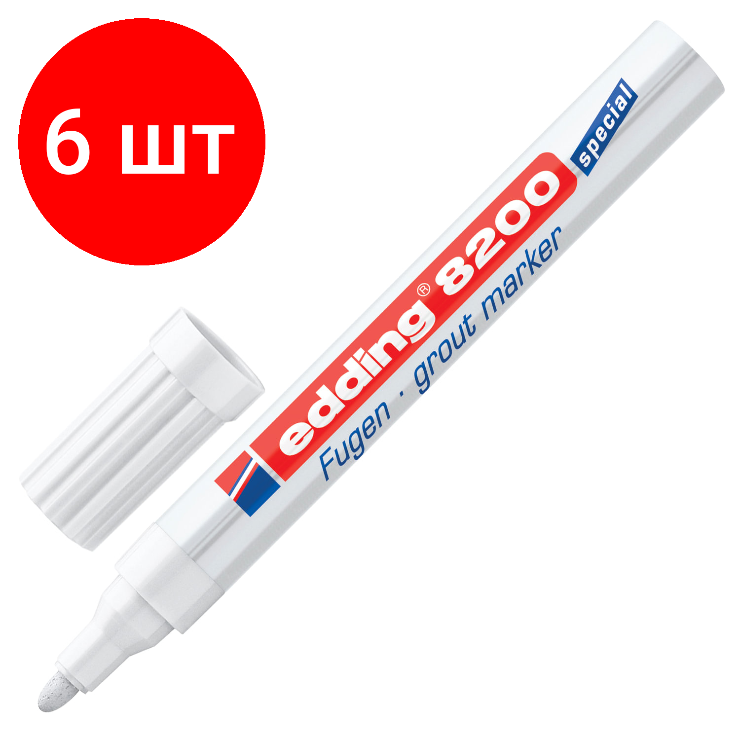 Комплект 6 шт, Маркер для затирки плиточных швов EDDING 8200, белый, 2-4 мм, запасные наконечники, E-8200/49
