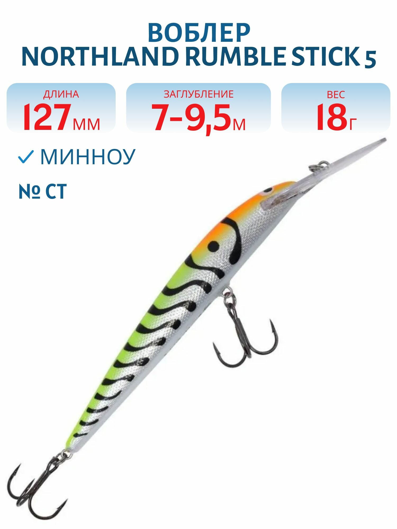 Воблер NORTHLAND RUMBLE STICK 5, 18 гр, цвет CT