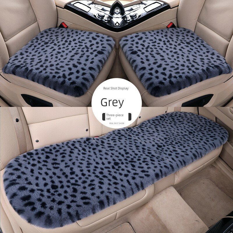 Леопардовый принт комплект автомобильных сидений из 3 шт. в сером, зимняя теплая вельветовая ткань для передних и