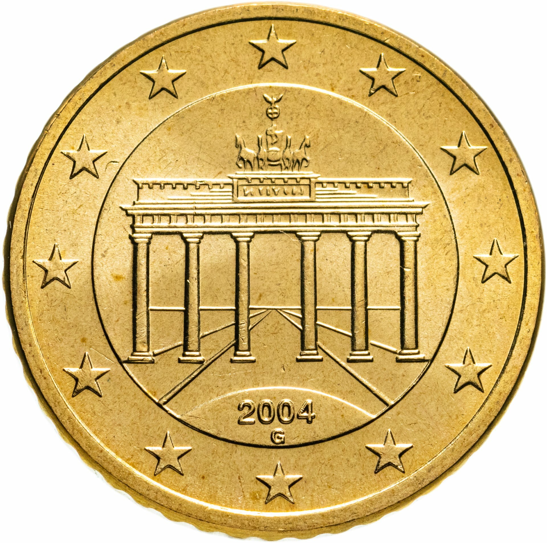 Германия 50 евроцентов cents 2004 двор G, Латунь, в сохранности UNC