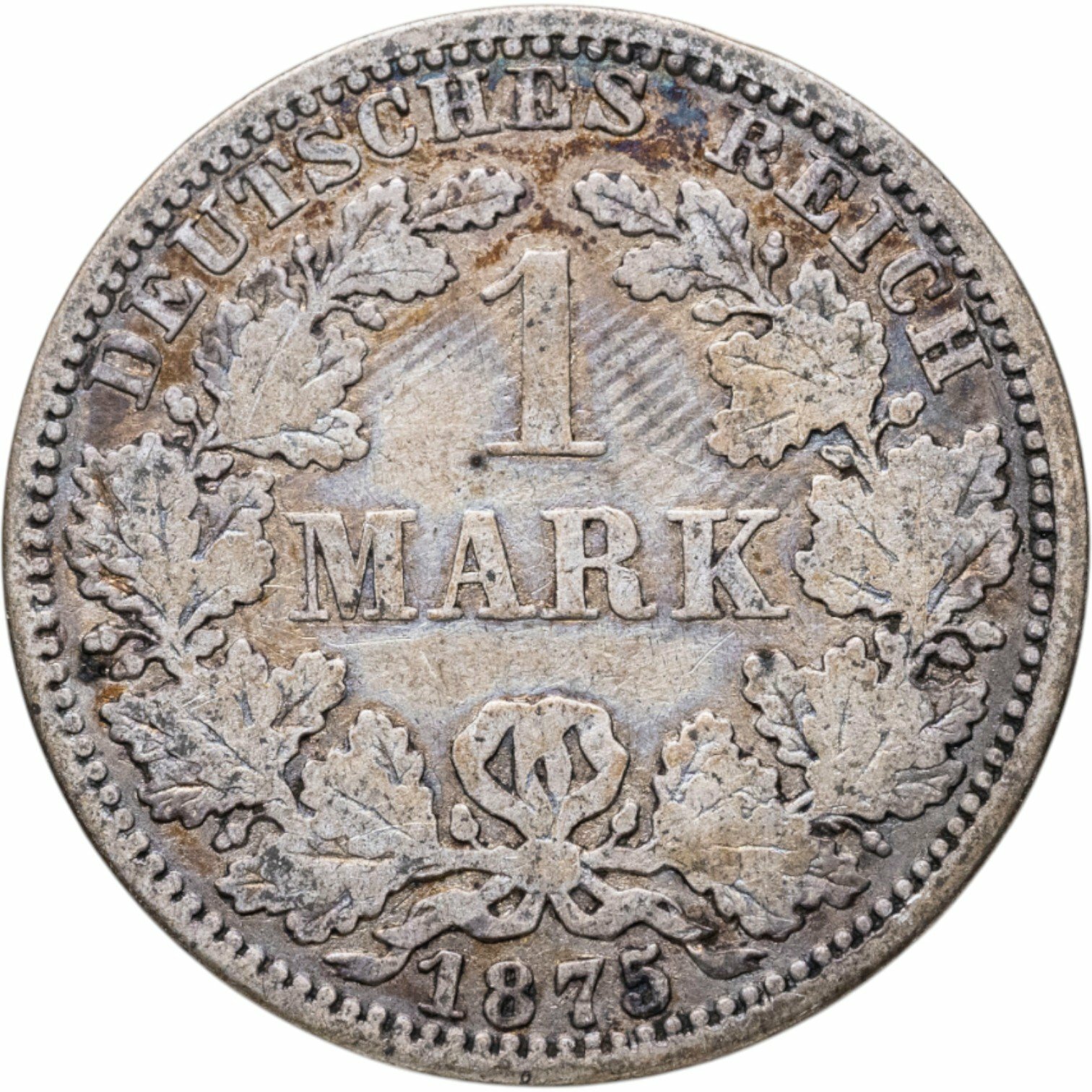Германия 1 марка 1875 Знак монетного двора: "A" - Берлин, Серебро 900, в сохранности VF-XF