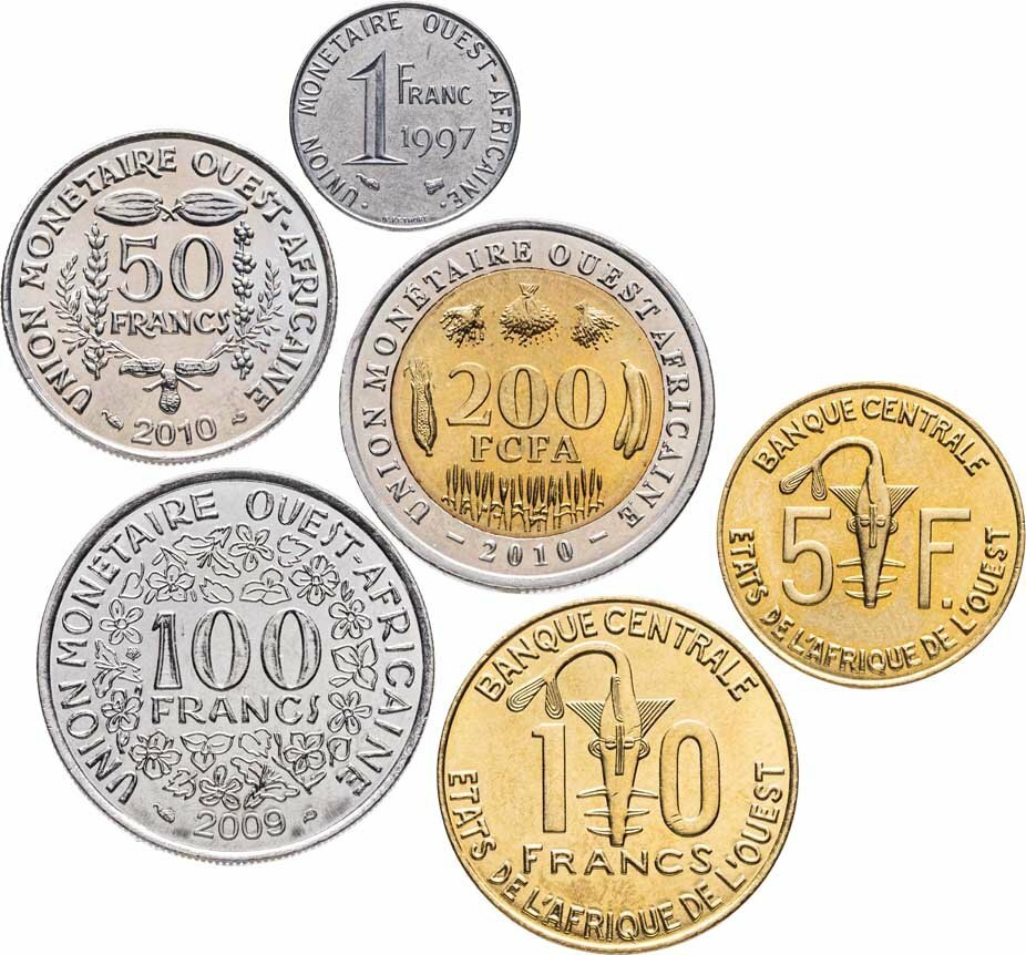 Западная Африка набор монет 1997-2010 6 штук, Нержавеющая сталь, Латунь, Никель, Мельхиор, Биметалл, в сохранности AU-UNC