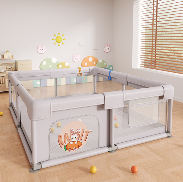 Ограждение серое 180×200×65 см (24 стальных трубы) + кольца + мяч 60 + баскетбольная корзина + присоски + мат