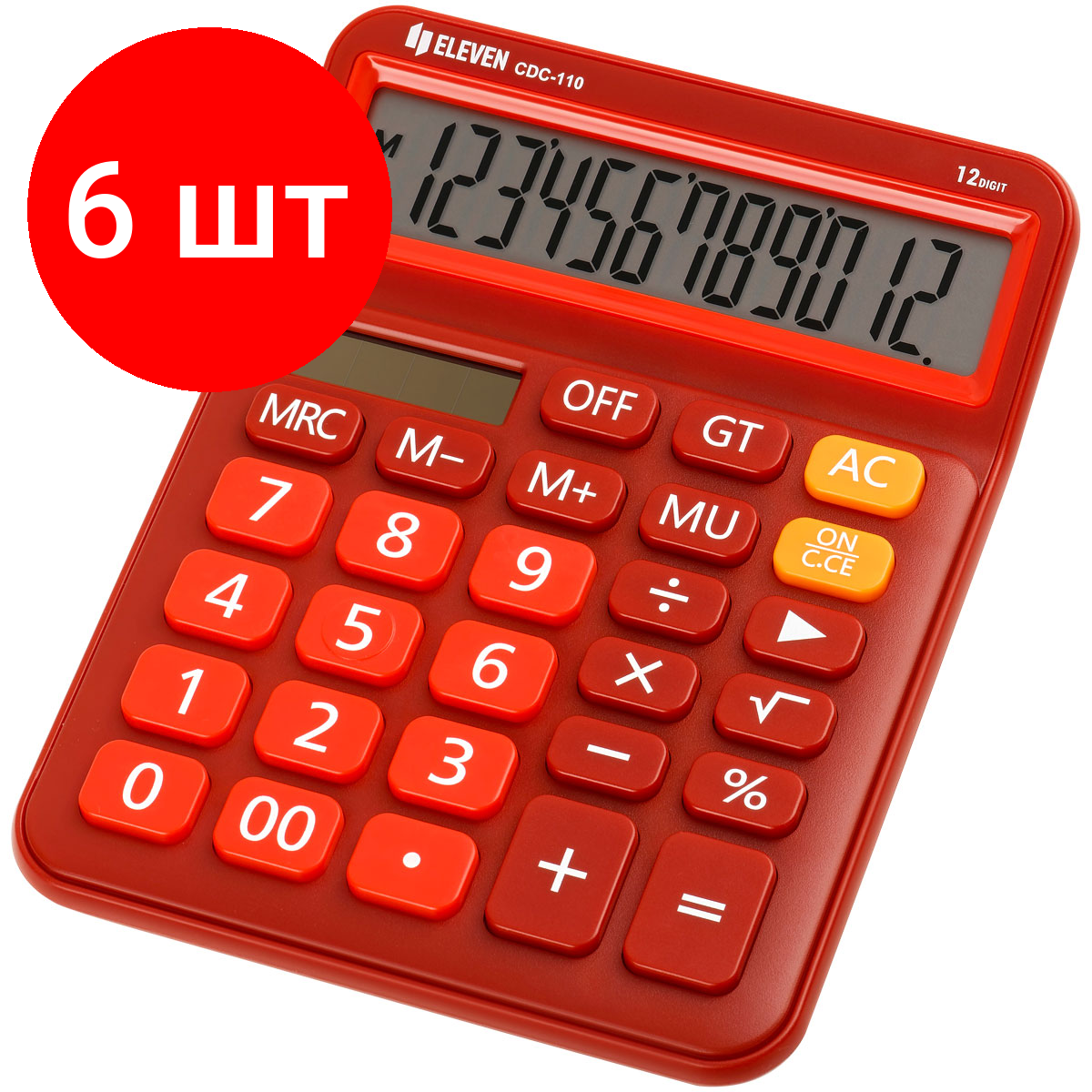 Комплект 6 шт, Калькулятор настольный Eleven CDC-110-RD, 12 разрядов, двойное питание, 125*160*28мм, красный