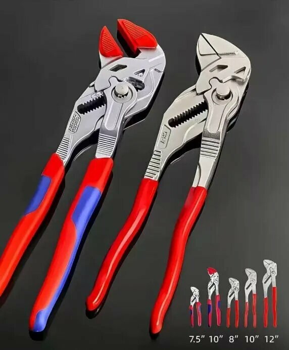 Клещи переставные-гаечный ключ, зев 27 мм, длина 180 мм, хром, 2-комп ручки KN-8605150