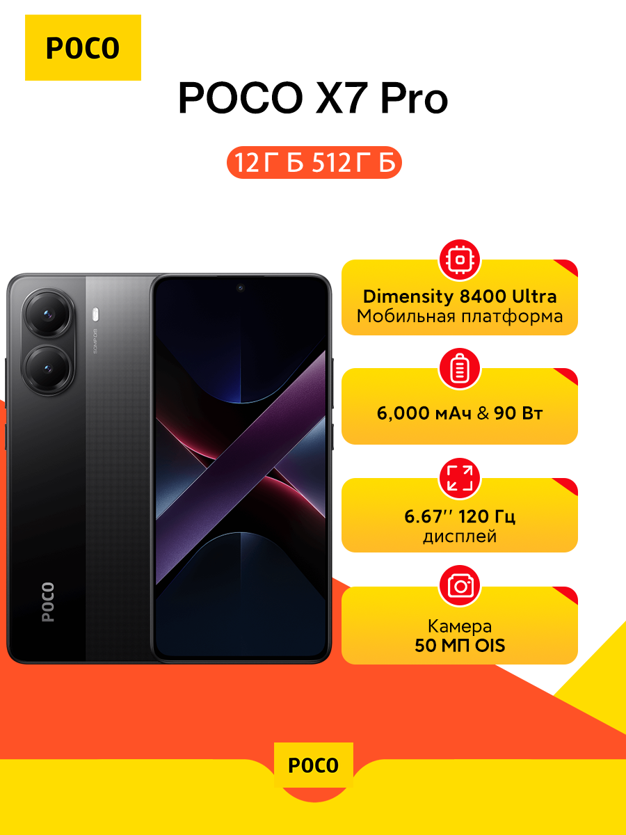 Смартфон Xiaomi Poco X7 Pro 5G Black 12/512GB, Глобальная версия