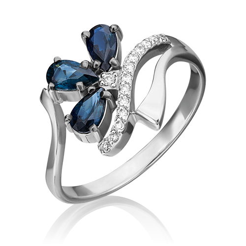 Кольцо, белое золото, 585 проба, сапфир, бриллиант