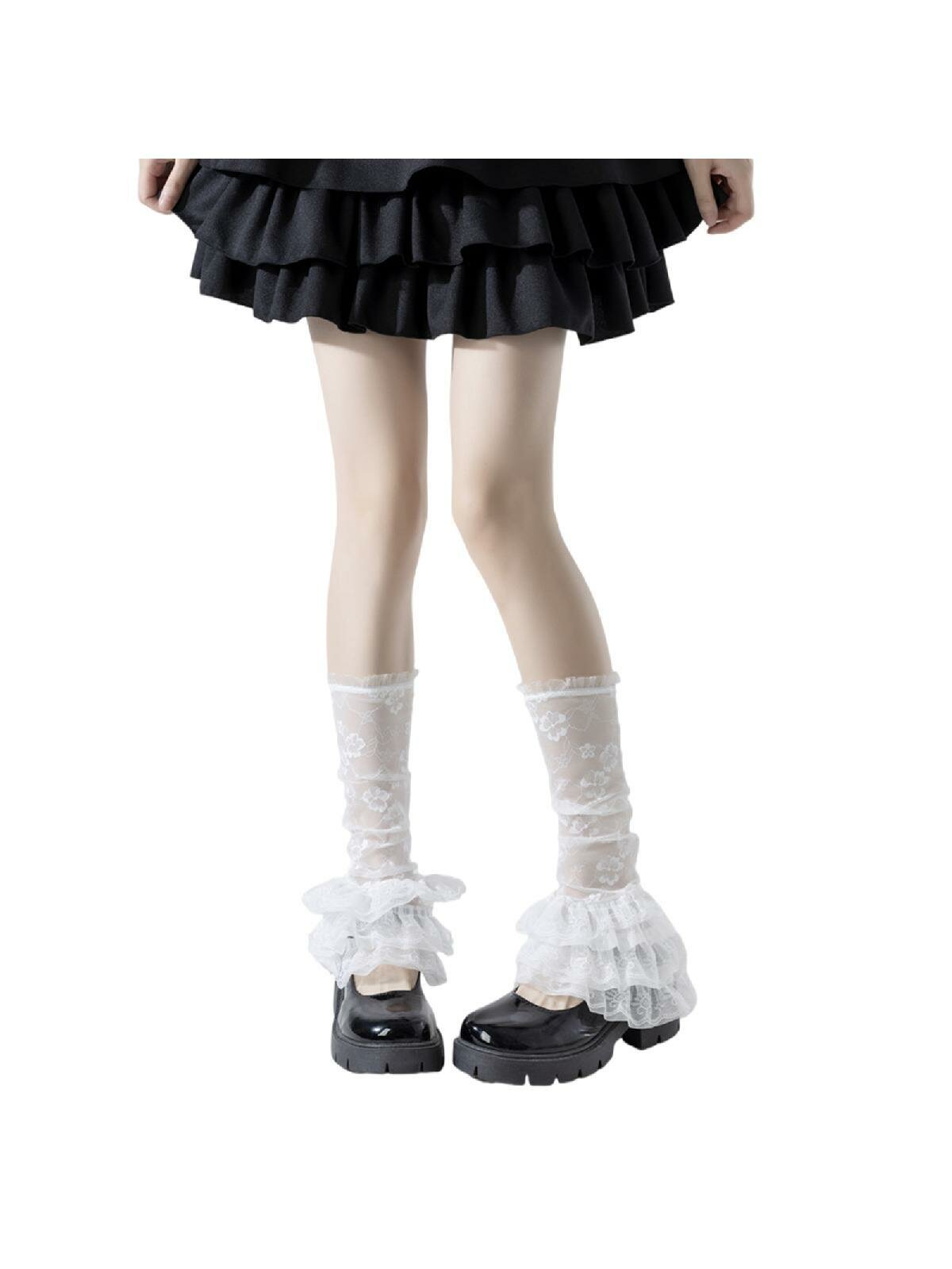 Женские кружевные гольфы с рюшами, Белый
