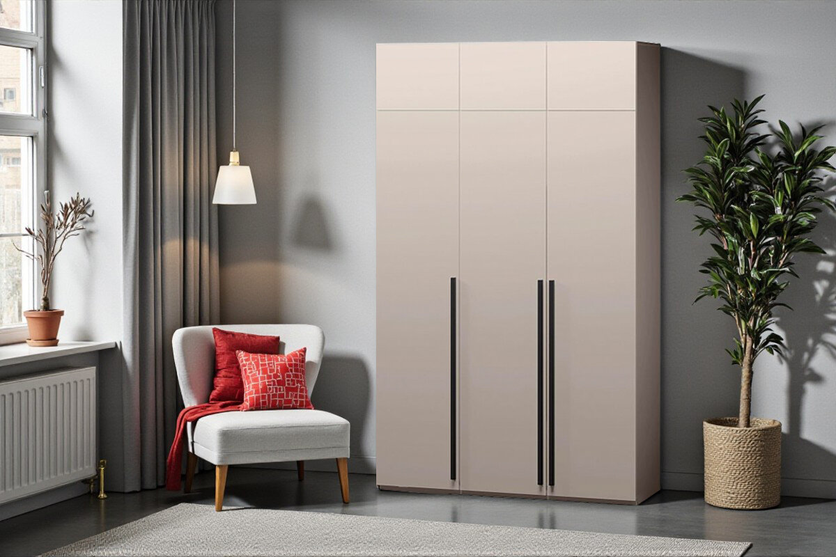 Распашной трехсекционный шкаф Лорена Пакс-3 с антресолью Кашемир 5981 BS NEW 120x40x230 см, бежевый GOODFORM