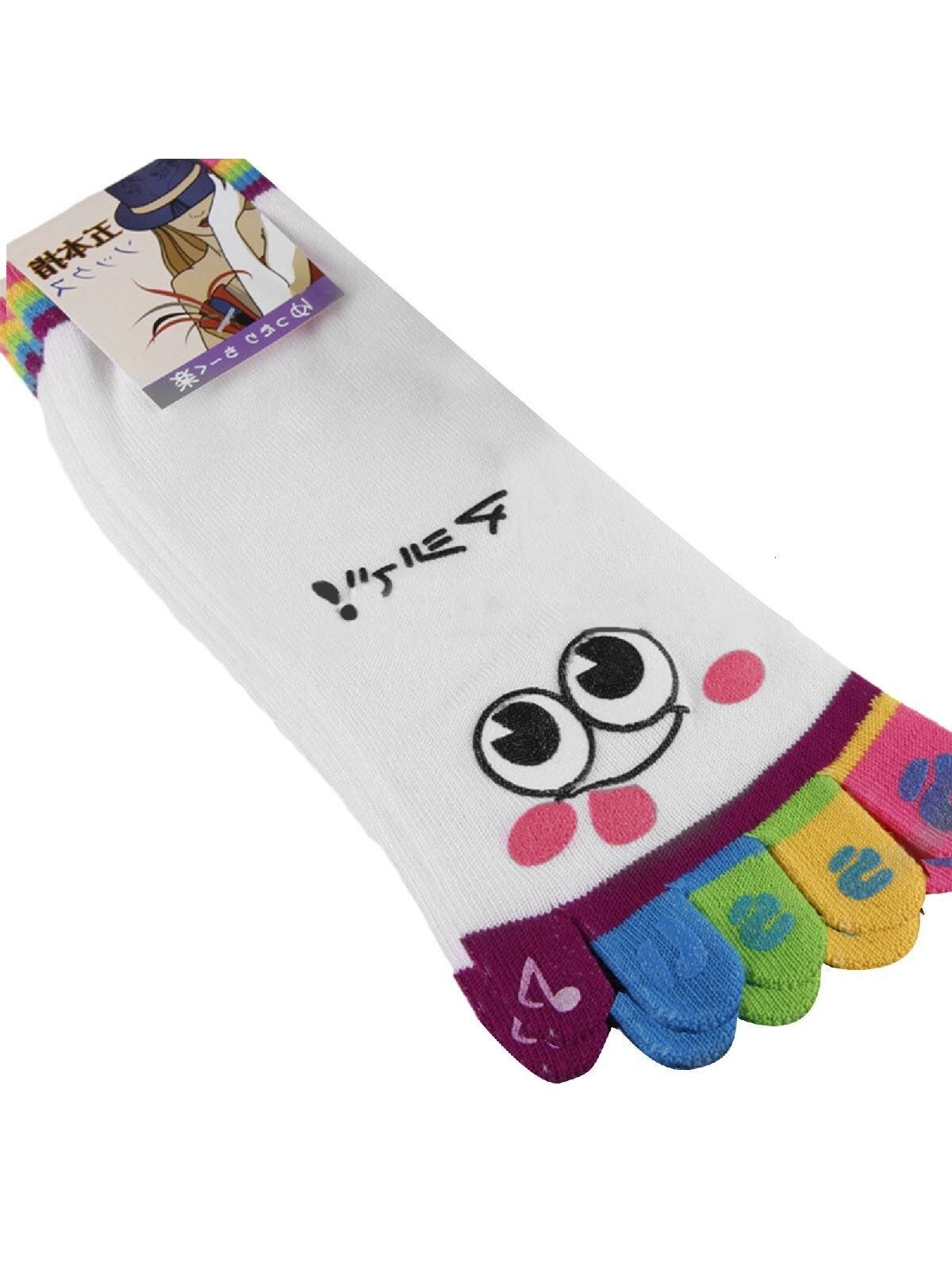 Женские носки с мультяшным рисунком, пять пальцев, Белый
