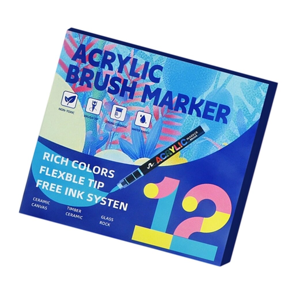 Жидкий акриловый маркер 12-цветной акриловой краской, кончик кисти для ведения журнала рисования