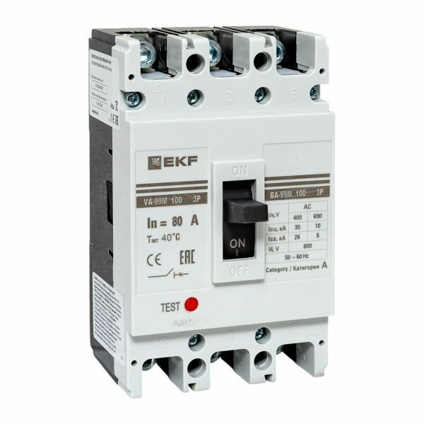 Выключатель автоматический EKF трехполюсный, 100/80А, 35кА