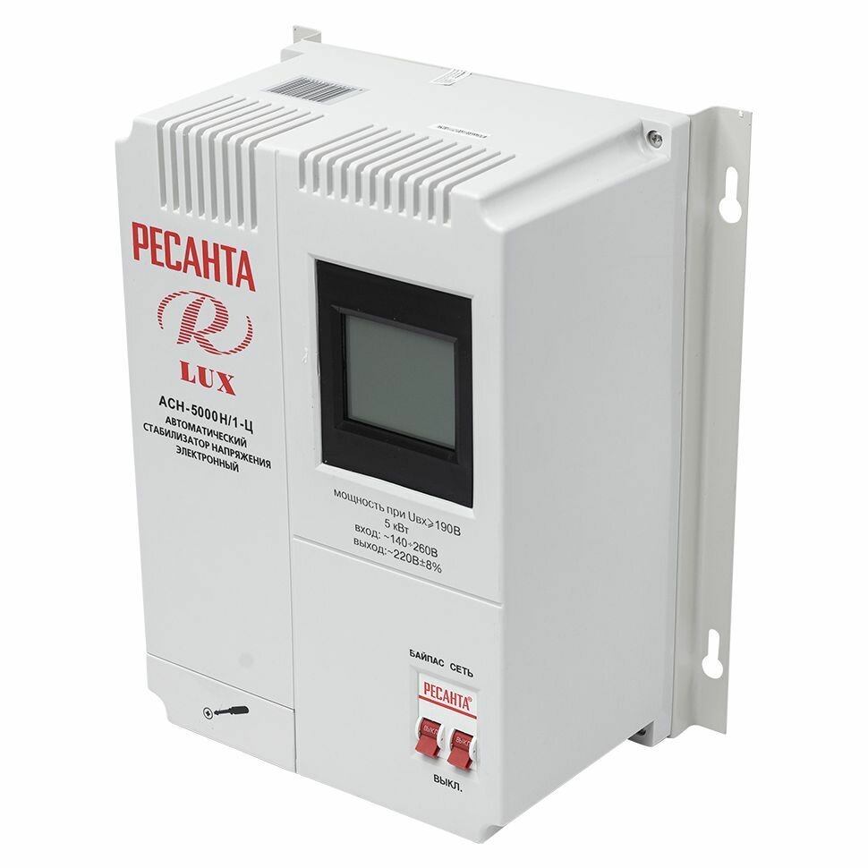 Стабилизатор напряжения АСН-5000 Н/1-Ц Lux 1ф 5кВт настен. IP20 Ресанта 63/6/16