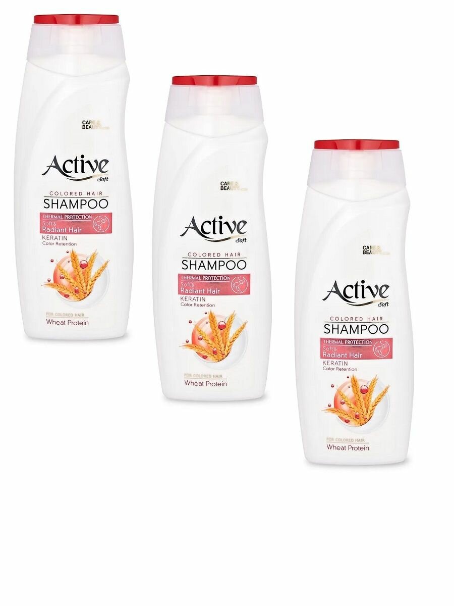 Шампунь для окрашенных волос Active Care&Beauty, с кератином и пшеничным протеином, 350 мл, 3 шт