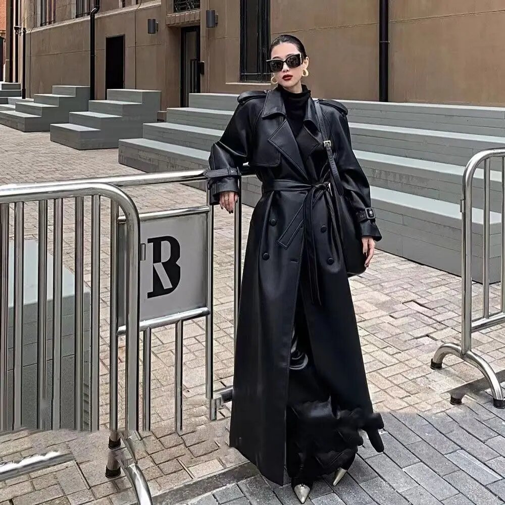 Женский кожаный плащ SITMCF черного цвета М