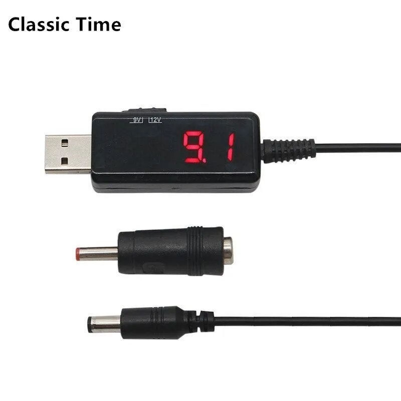 Кабель повышающего преобразователя USB в постоянный ток с регулировкой от 5 В до 9 В 12 В, Трансформатор со светодиодным дисплеем напряжения, регулятор мощности постоянного тока со шнуром переключения
