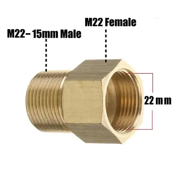 Переходник с М22х1.5-14/15 внешнего на М22х1,5 -15 внутренний(адаптер для шланга / мойки высокого давления)