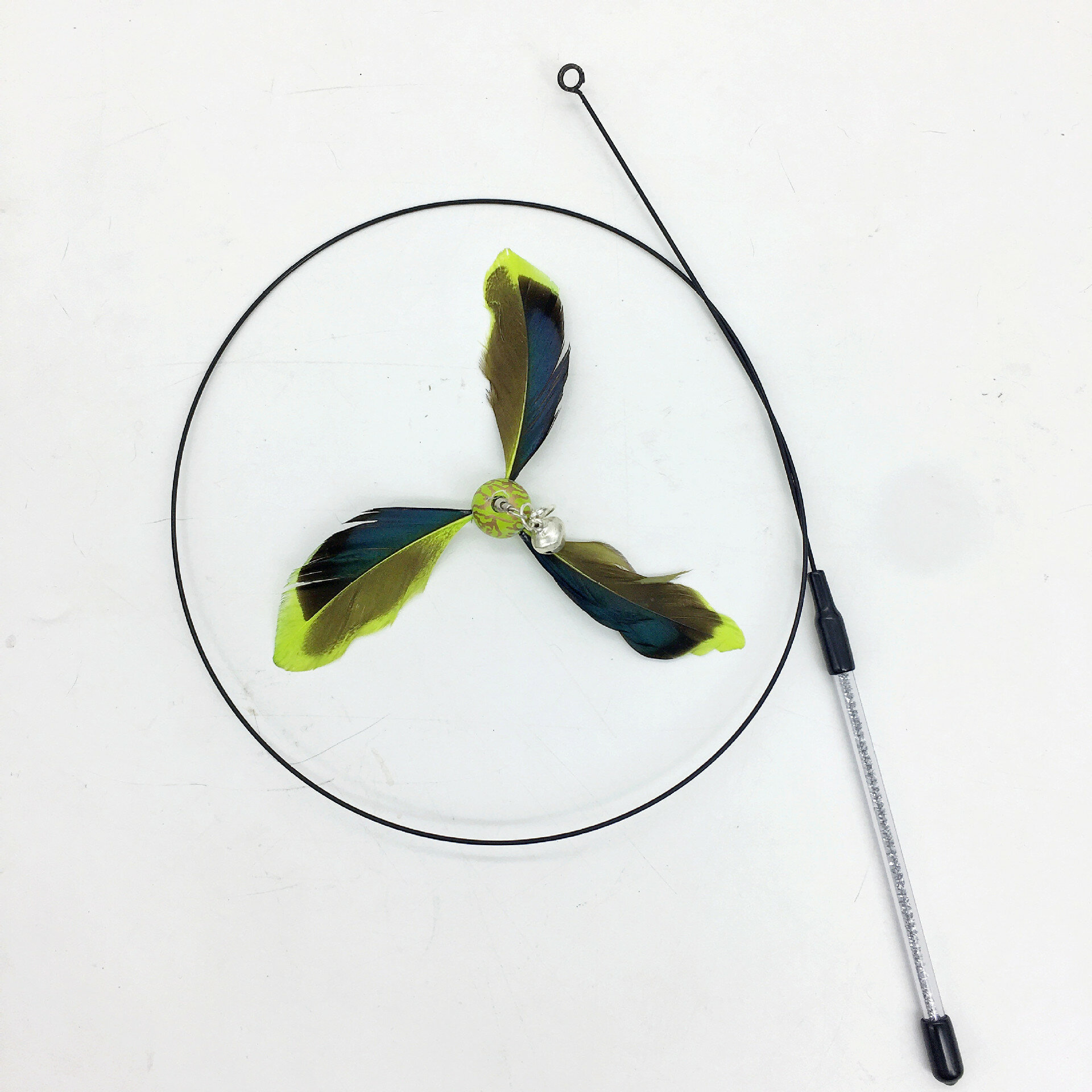 Натуральное перо, длинная стальная проволока, новый вращающийся ветряк, игрушка для кошек, интерактивная палочка с колокольчиком, замена головы, стиль рыбалки