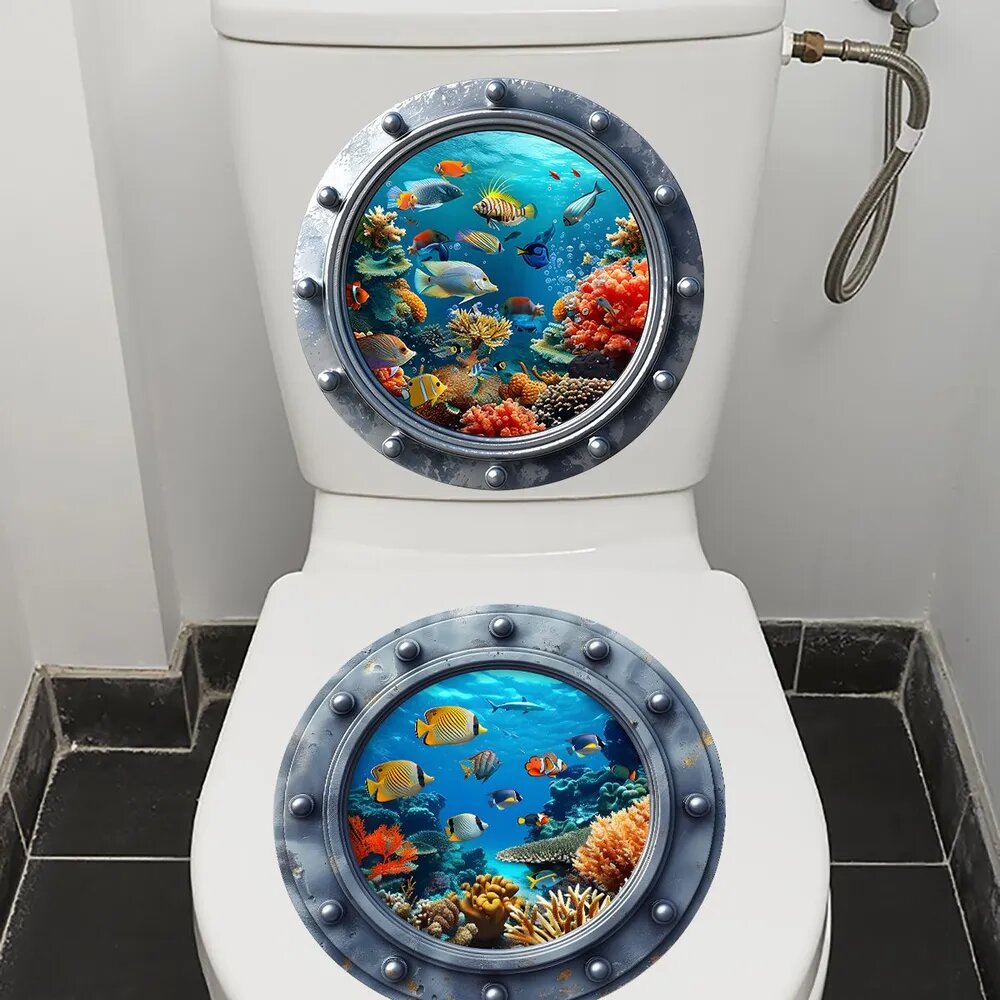 2 листа наклеек для ванной комнаты и туалета с изображением рыбок из подводного мира