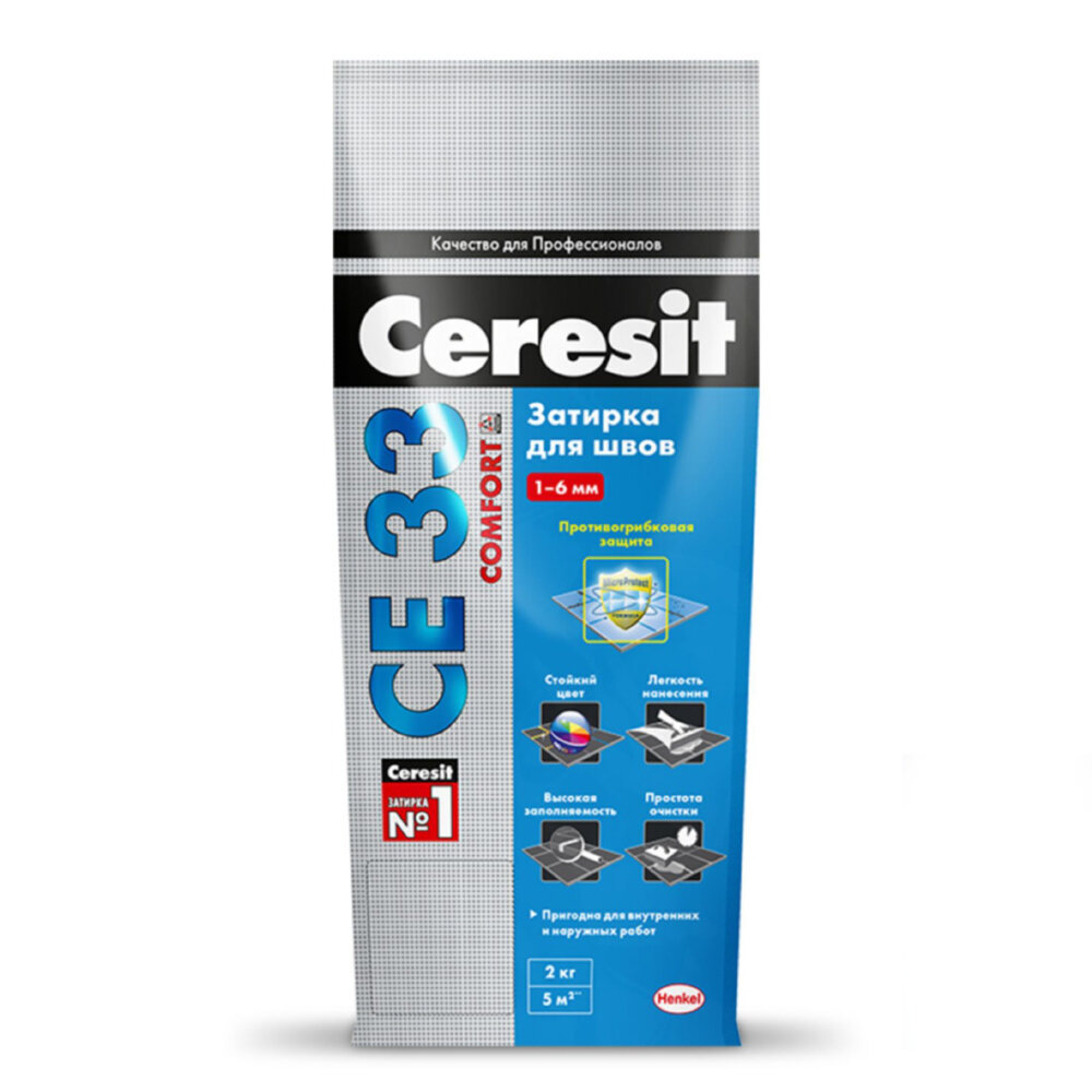 Церезит СЕ 33 затирка противогрибковый эффект №01 белая (2кг)