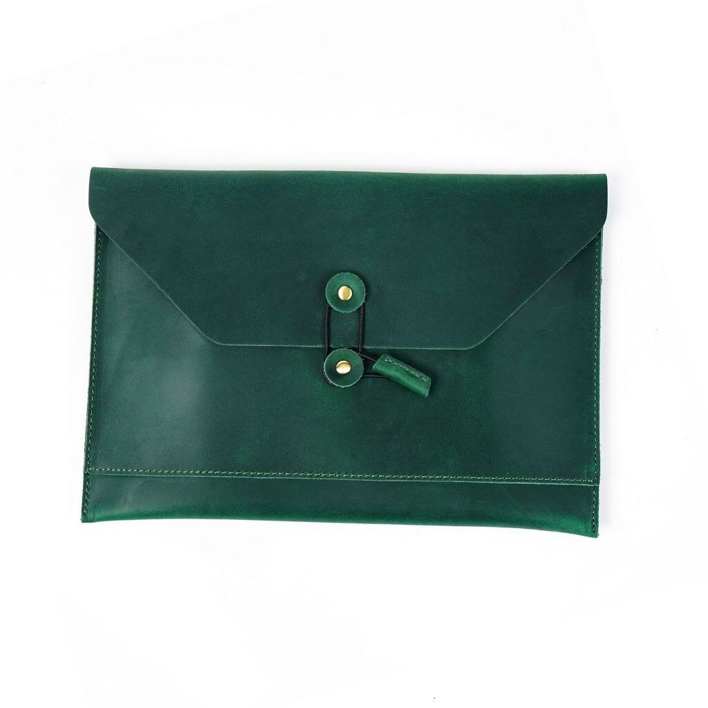Кожаный файл-фолдер с отделениями для карт, темно - зеленый