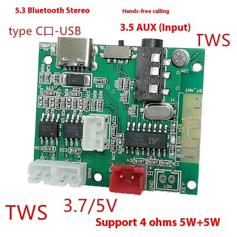 Многофункциональный Bluetooth 5.2 модуль-динамик DIY, плата усилителя 5В 5Вт+5Вт TWS, 3.5AUX PCBA, беспроводной