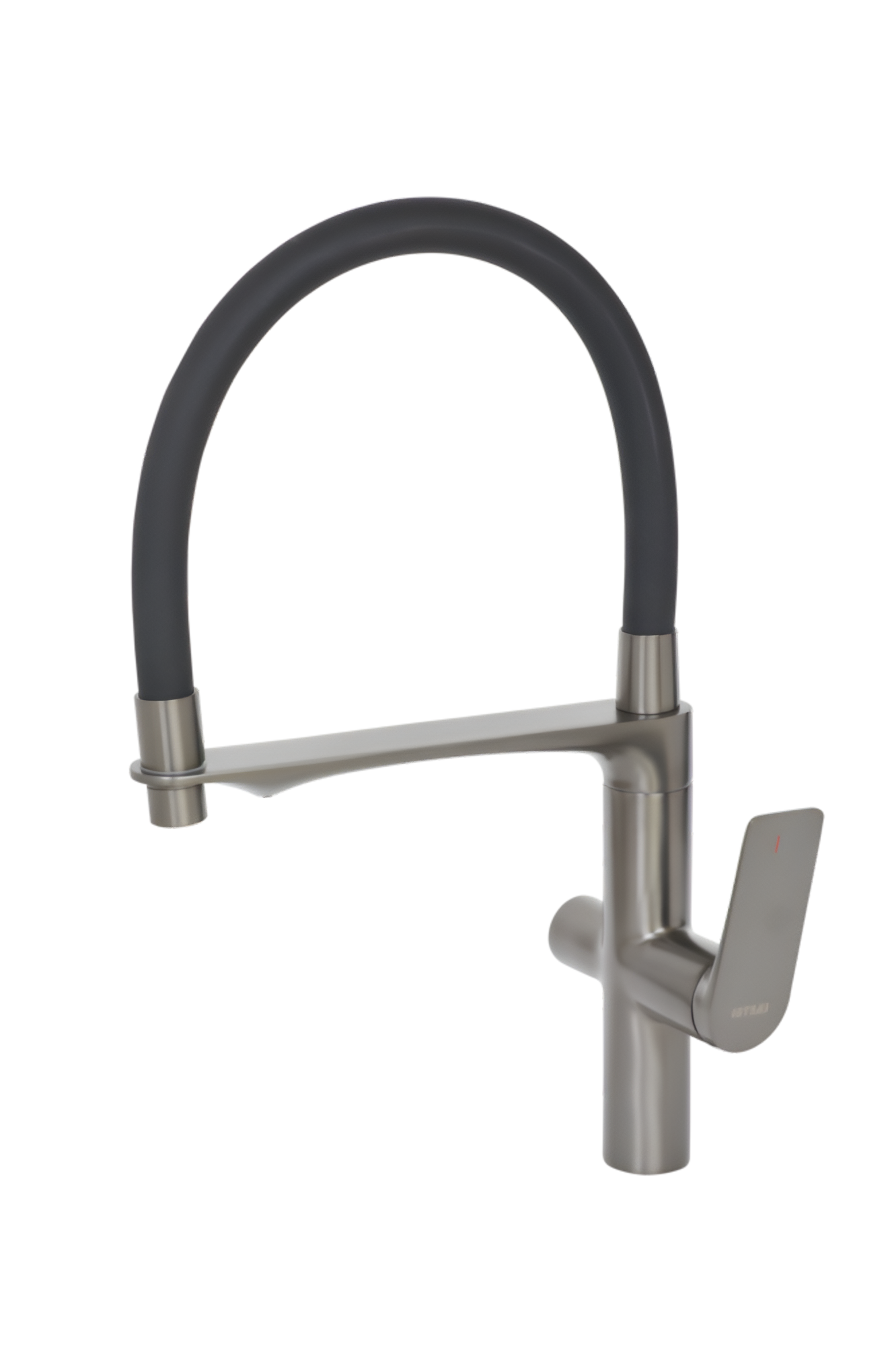 Смеситель Оптима кухня 35 мм, с выходом под фильтр, с гайкой, корпус серый, гибкий излив черный, латунь