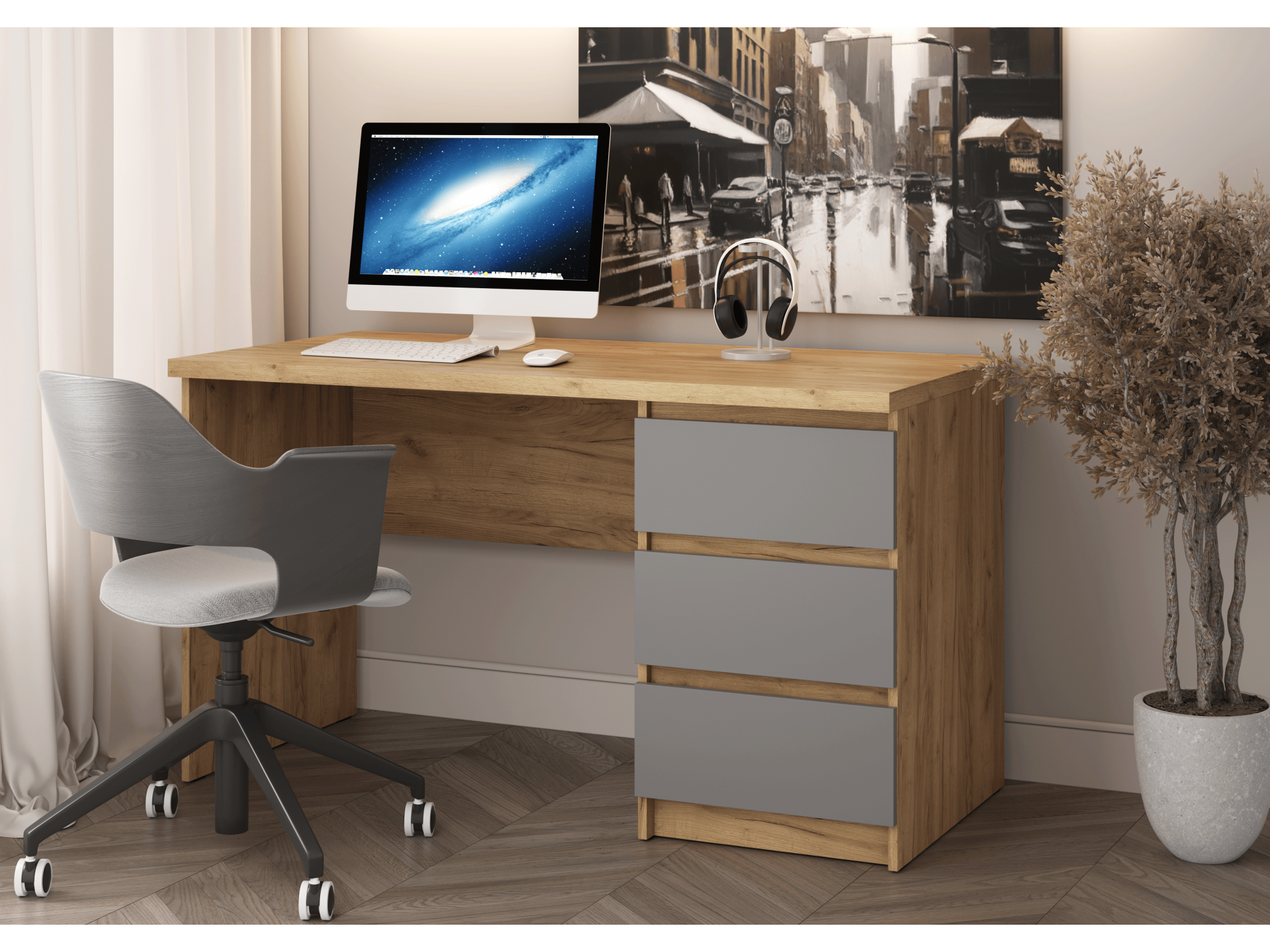 Стол письменный СП-001 с тремя ящиками, ЛДСП, крафт золотой/серый шифер