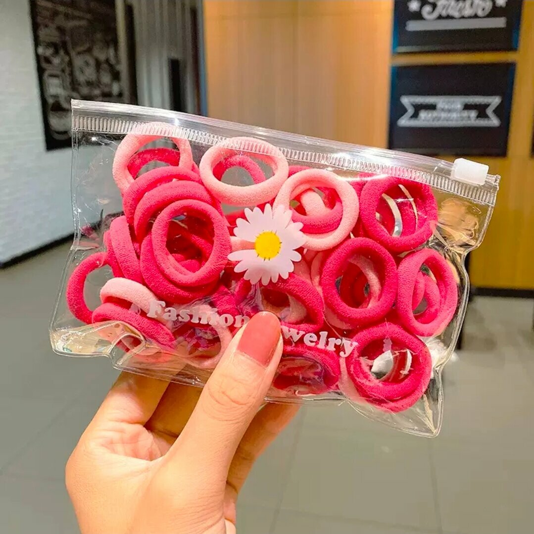 Набор резинок для волос, 50шт, диаметр 2 сантиметра, розовый