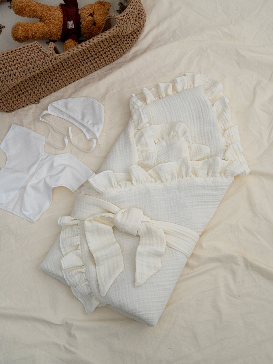 Муслиновое одеяло плед на выписку 100% хлопок, наполнитель синтепон, 95/95