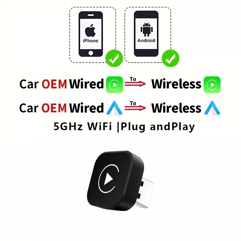 Беспроводной Адаптер CarPlay 2-в-1 С Поддержкой Android Auto, Plug & Play
