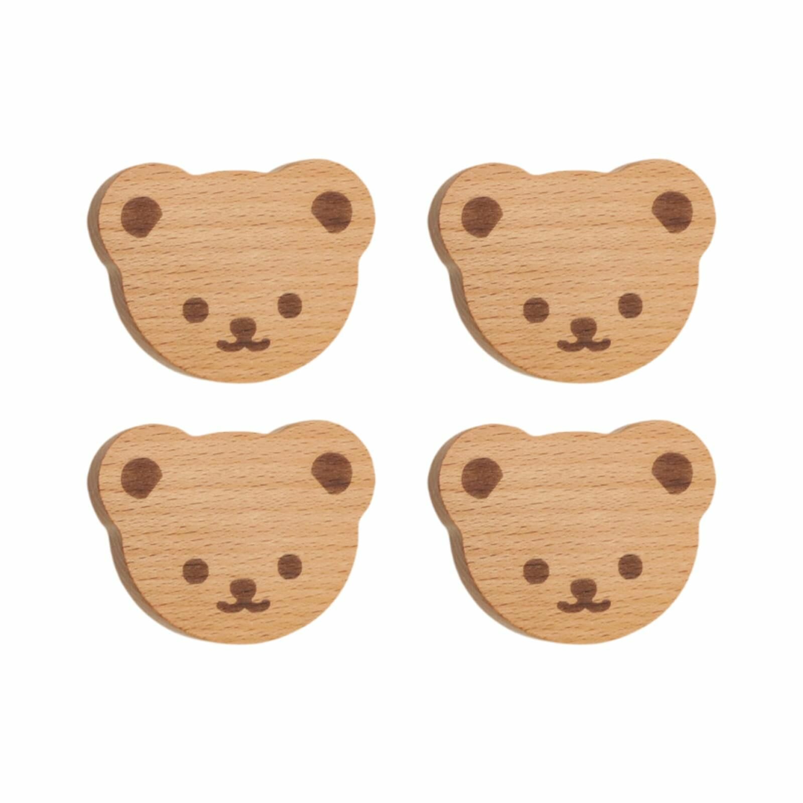 Деревянные ручки для комода, комплект из 4 штук, мультяшные мишки для детской комнаты, декоративные и прочные