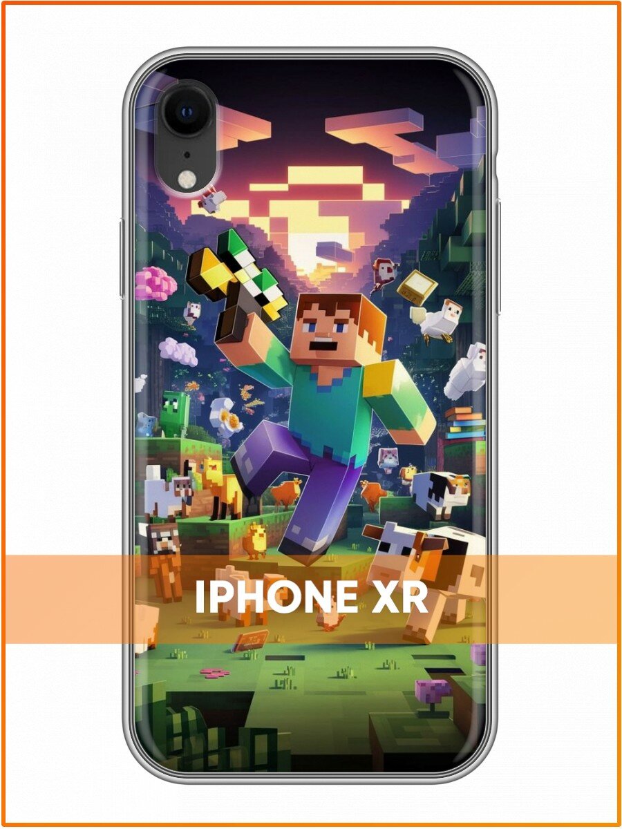 Чехол для Iphone Xr с принтом Майнкрафт с животными (Айфон Xr)