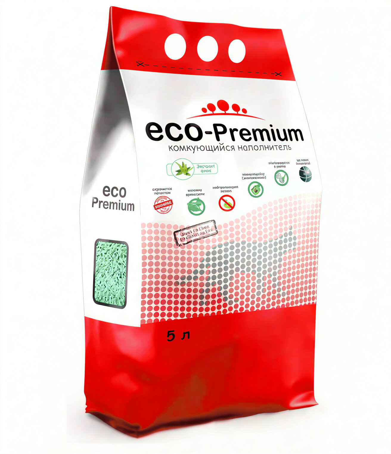 ECO-Premium Aloe комкующийся древесный наполнитель с гранулами зеленого цвета, аромат алоэ - 5 л