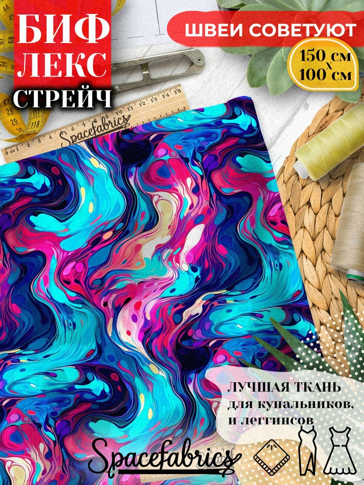 Бифлекс ткань для шитья и рукоделия, 240 г/м2, отрез 150х100 см, трикотажная стрейч ткань с принтом