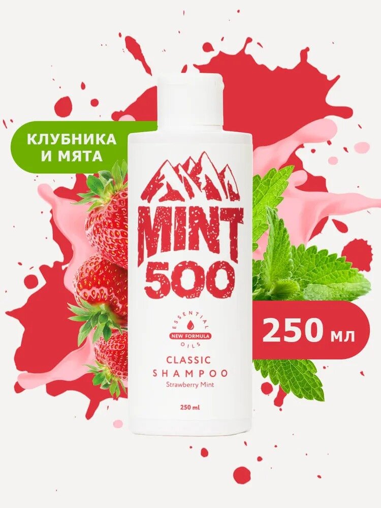 Освежающий шампунь против жирного блеска с ароматом мяты и клубники Mint500 Classic Shampoo 250 мл
