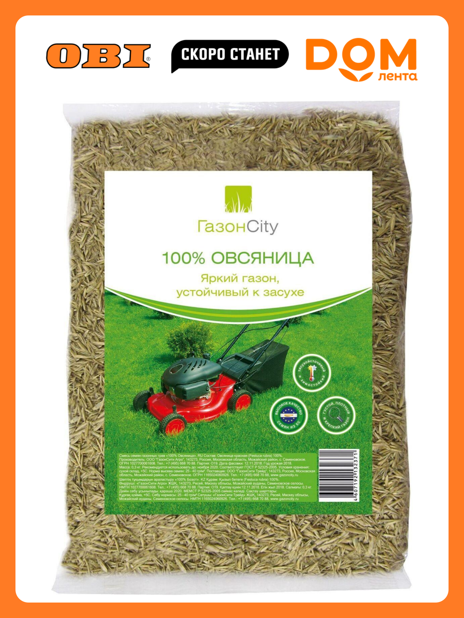 Семена ГазонCity "Овсяница", морозостойкие, засухоустойчивые, теневыносливые, 0,3 кг