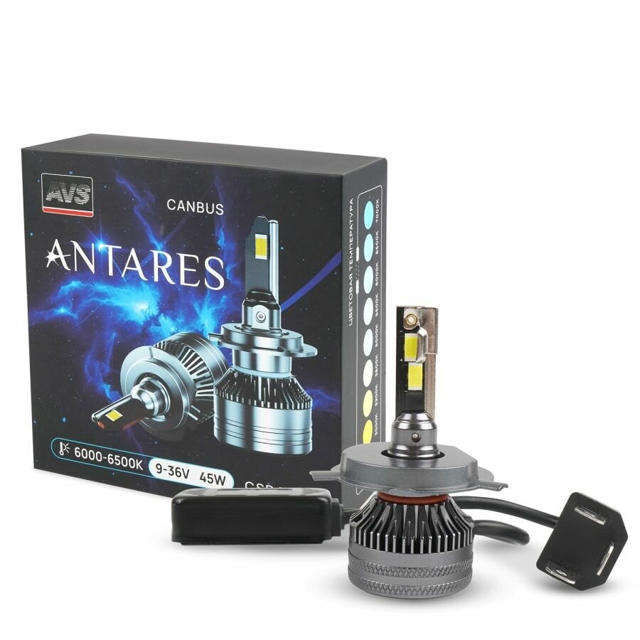 A95279S Светодиодная лампа AVS Antares H4/Н19, 9-36V, 45W, 2 шт.