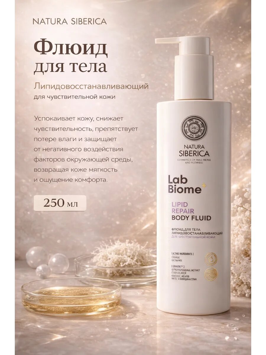 Флюид для тела «Липидовосстанавливающий» для чувствительной кожи Natura Siberica LAB Biome LIPID REPAIR, 250 мл