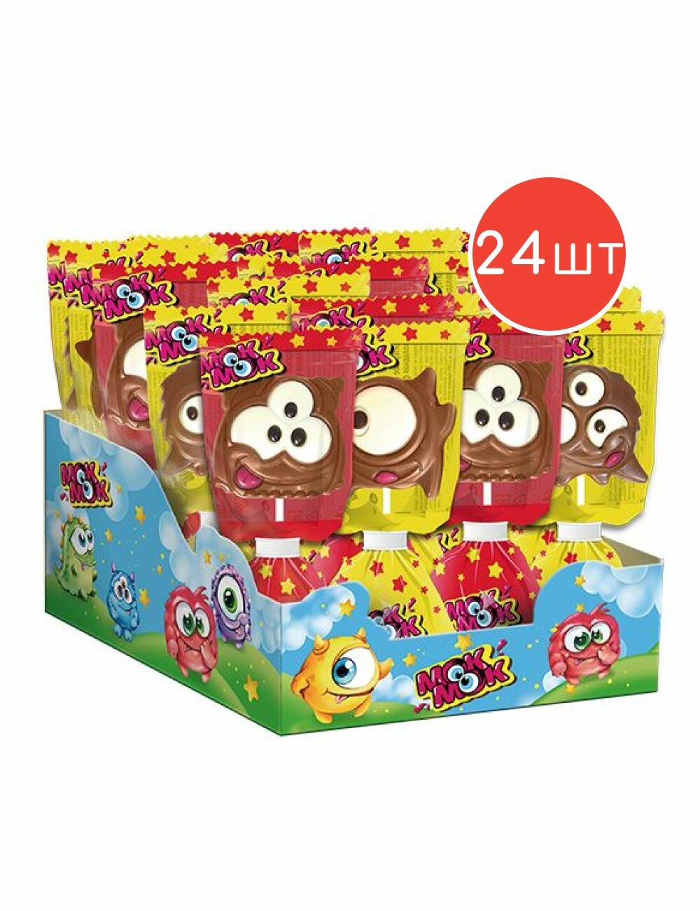Шоколад молочный на палочке Мок Мок Шокомонстрики с печеньем 24шт по 24г