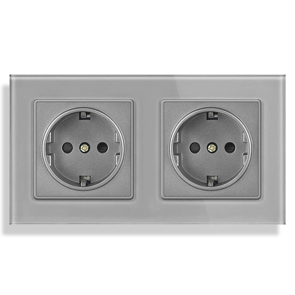 SRAN стеклянная розетка 220V 16A Double plug Grey